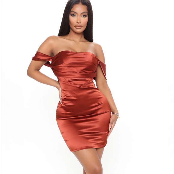Fashion Nova | Dresses | Rust Colored Enchanted Satin Mini Dress | Poshmark